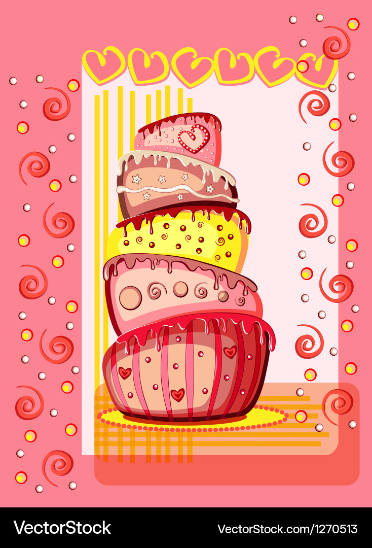 Bright birthday cake postcard with place Vector Image