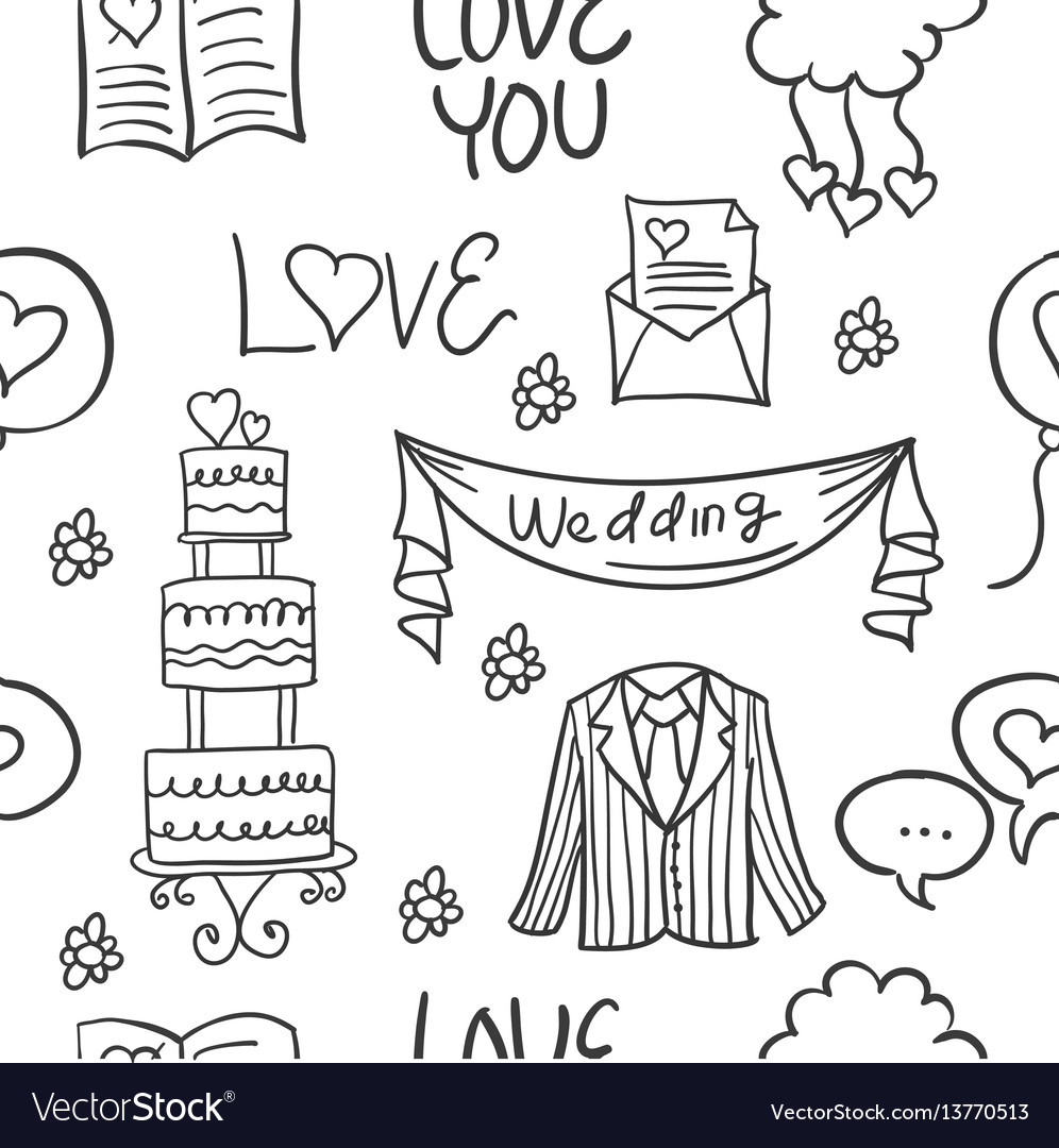 Collection Stock Of Wedding Doodles Style Vector Image