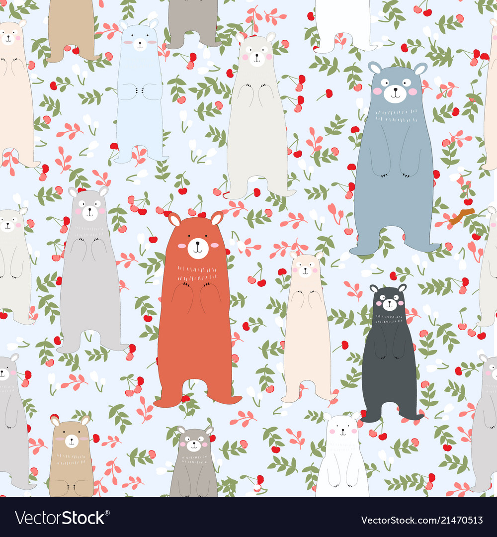 Cute teddy bear in flower garden Royalty Free Vector Image