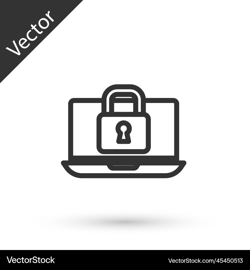 Grey line laptop and lock icon isolated on white Vector Image