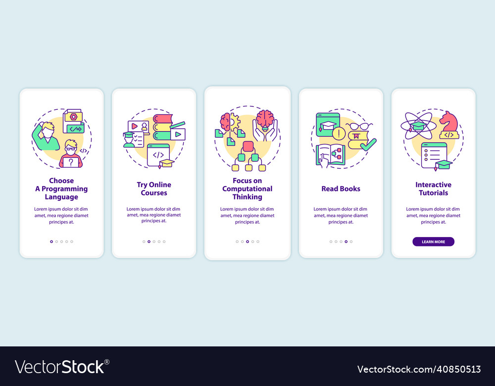 How to learn to code onboarding mobile app screen Vector Image
