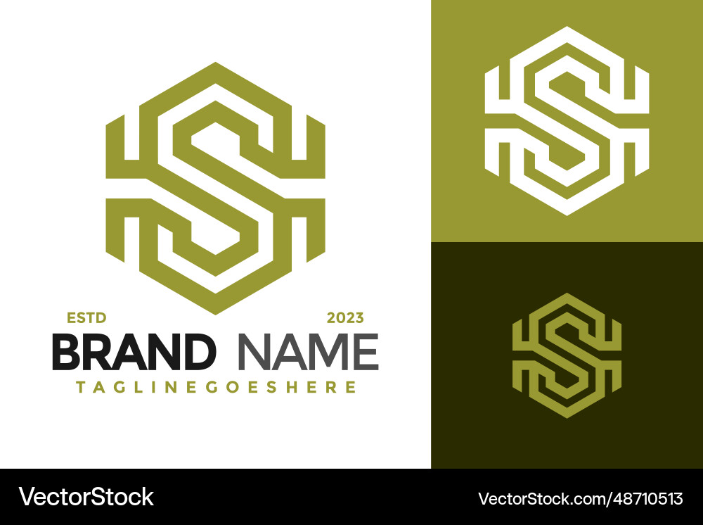 Letter sh hexagon logo design symbol icon Vector Image