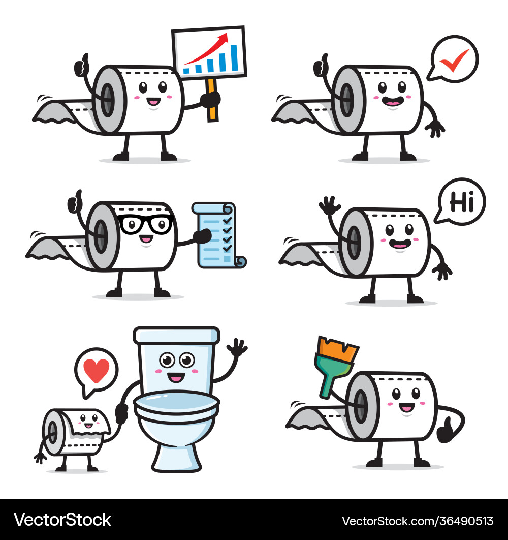 Set toilet paper character design Royalty Free Vector Image