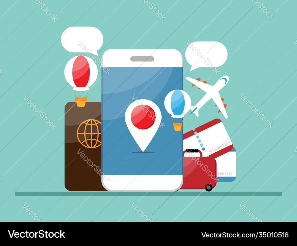 Booking and travel with mobile application Vector Image