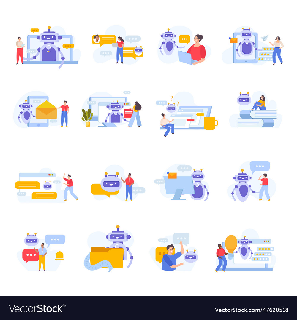 Chatbot flat set Royalty Free Vector Image - VectorStock