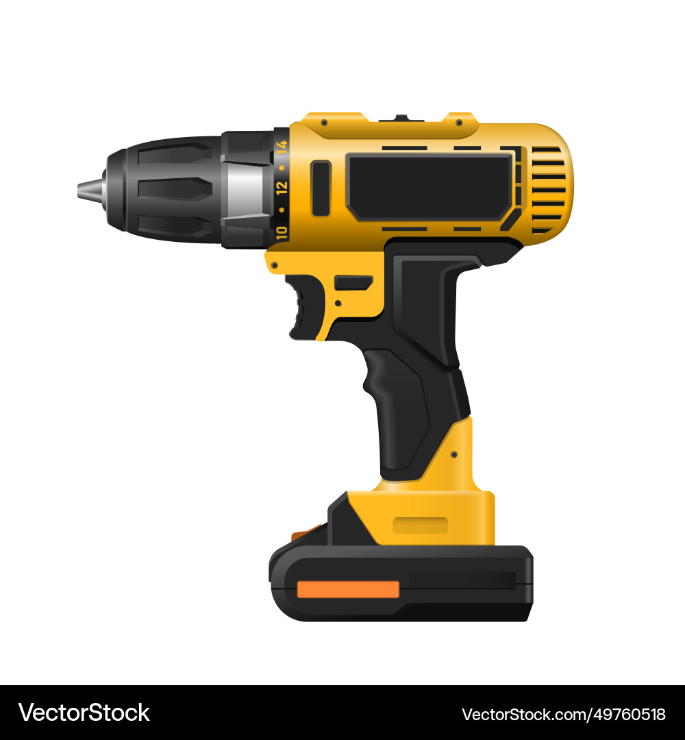 Isolated yellow drill industrial 3d hand tool Vector Image
