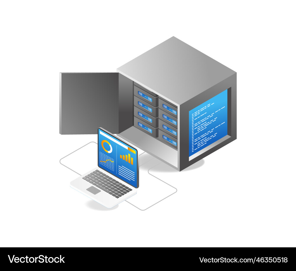 Isometric flat 3d concept of analysis server rack Vector Image