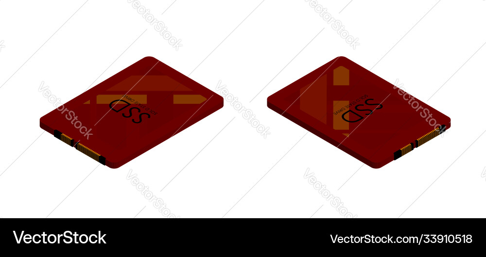 Isometric sata high-speed ssd disk in red colors Vector Image