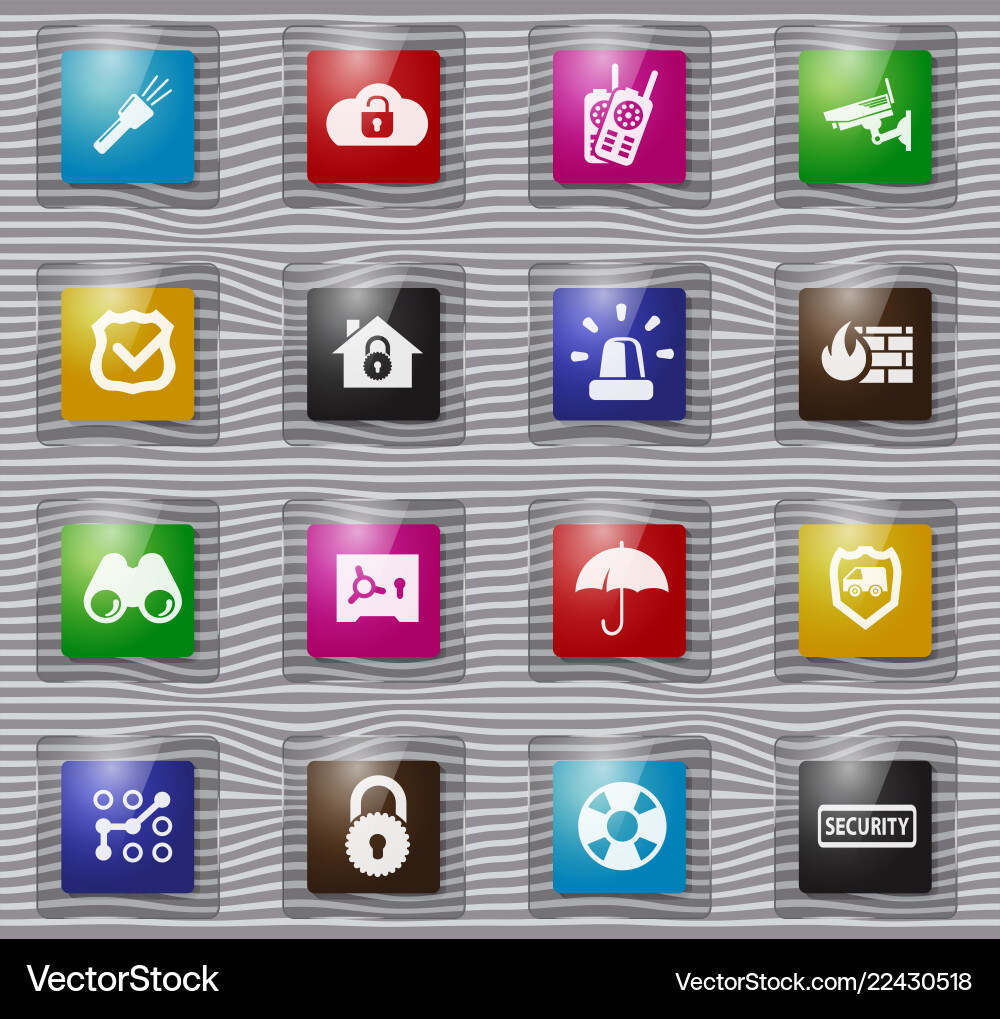 Security and protection glass icons set Royalty Free Vector