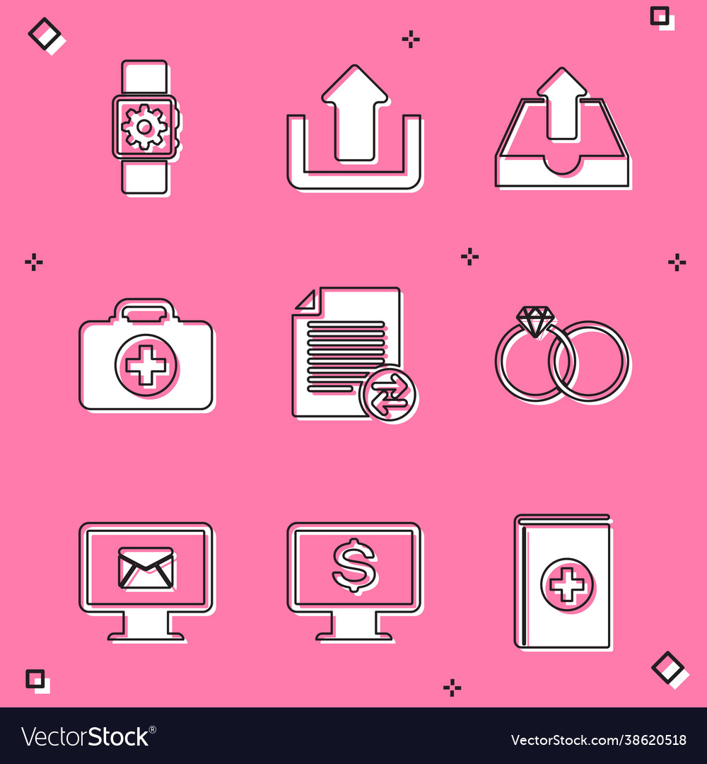 Set smartwatch setting upload inbox first aid Vector Image