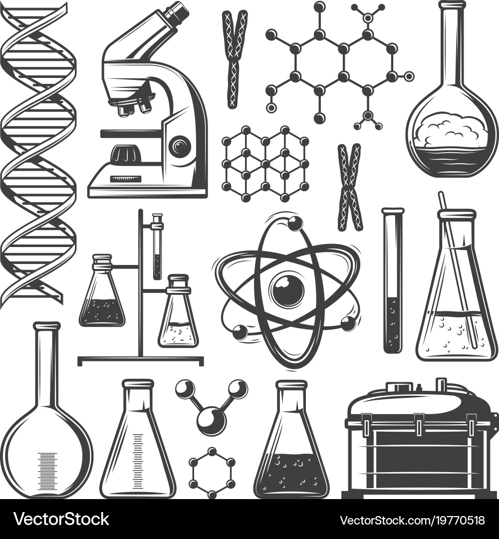 Vintage laboratory research elements set Vector Image