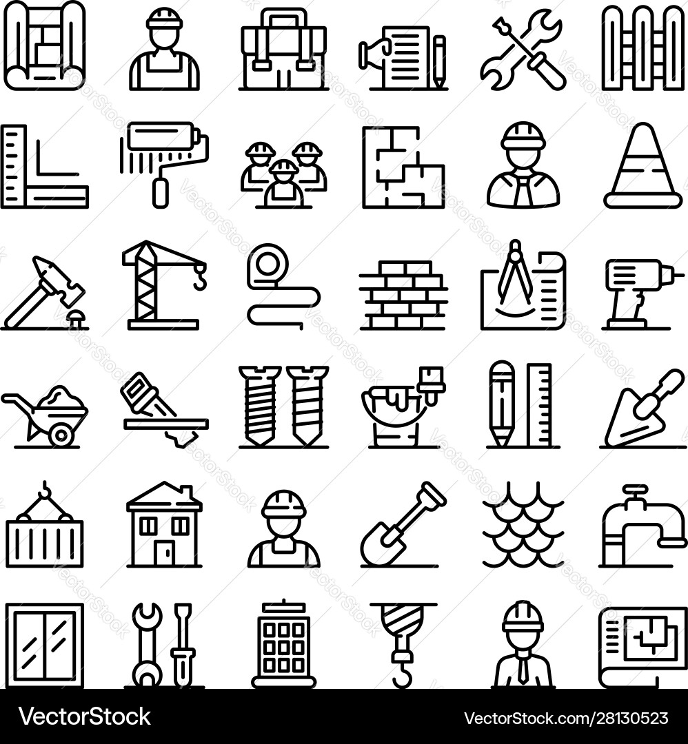 Contractor icons set outline style Royalty Free Vector Image