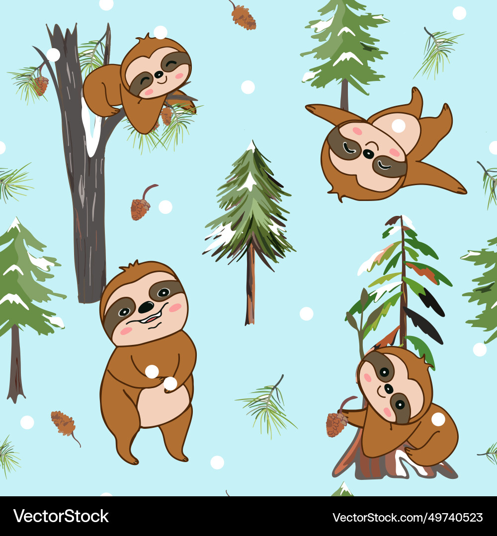 Cute sloth monkey happy in the winter forest Vector Image
