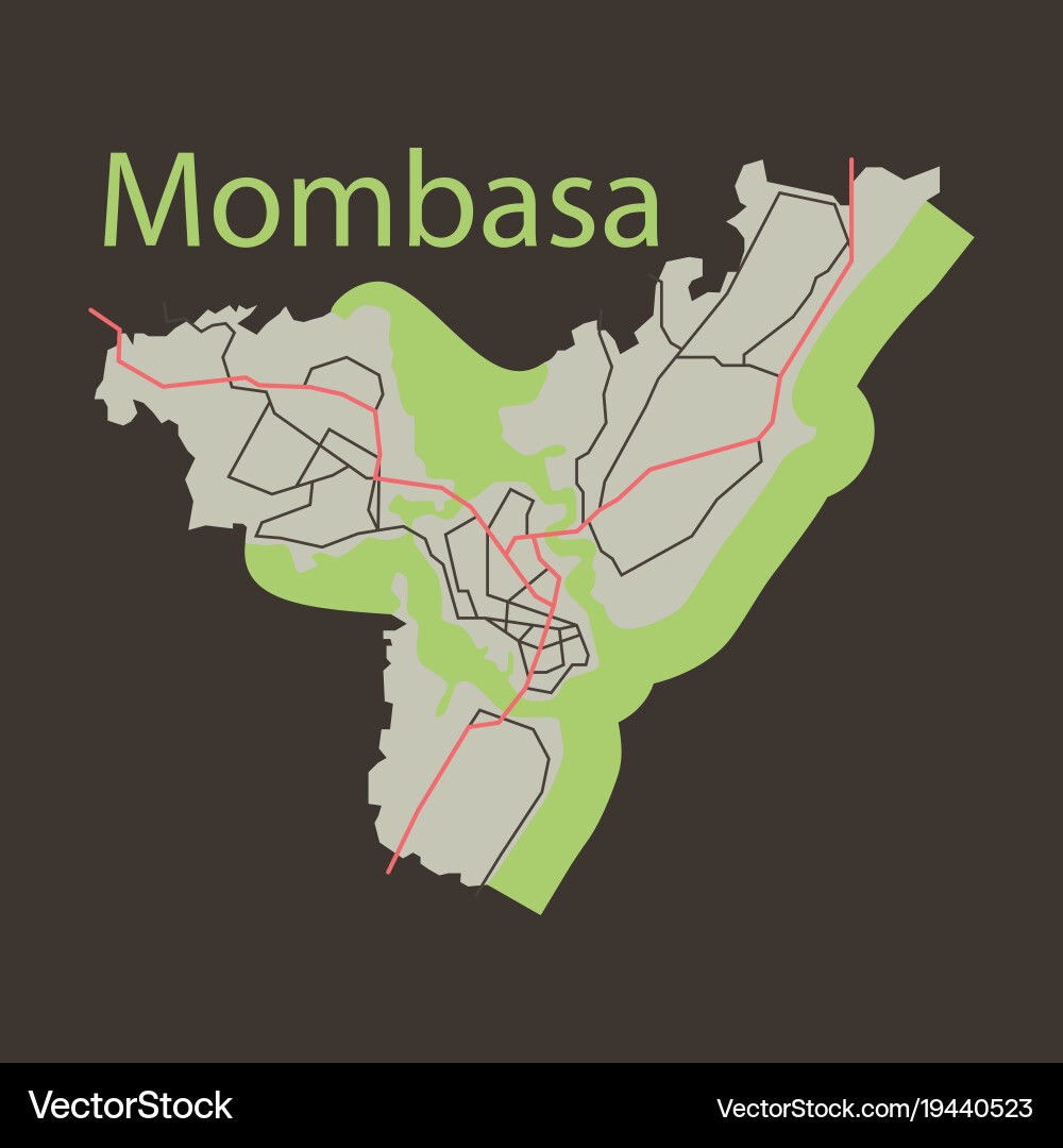 Flat line art design - mombasa city map Royalty Free Vector