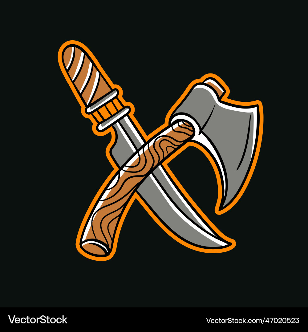 Hand drawn of knife and axe Royalty Free Vector Image