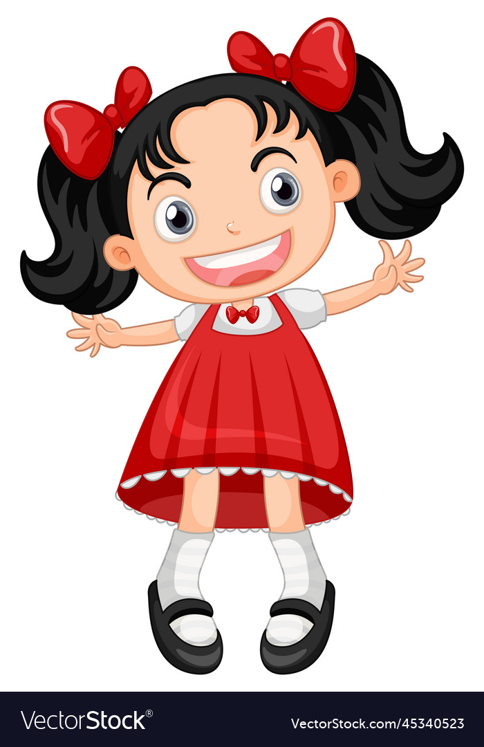 Little cute girl in red dress Royalty Free Vector Image