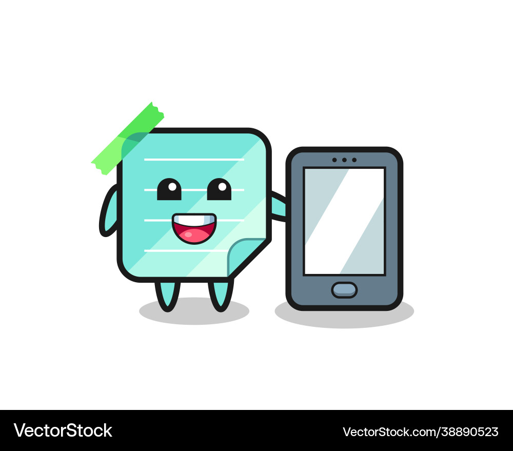 Sticky notes cartoon holding a smartphone Vector Image