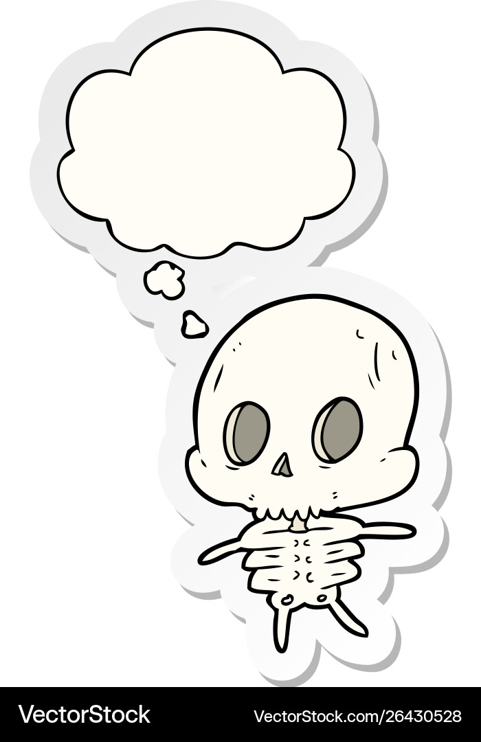 Cartoon skeleton and thought bubble as a printed Vector Image