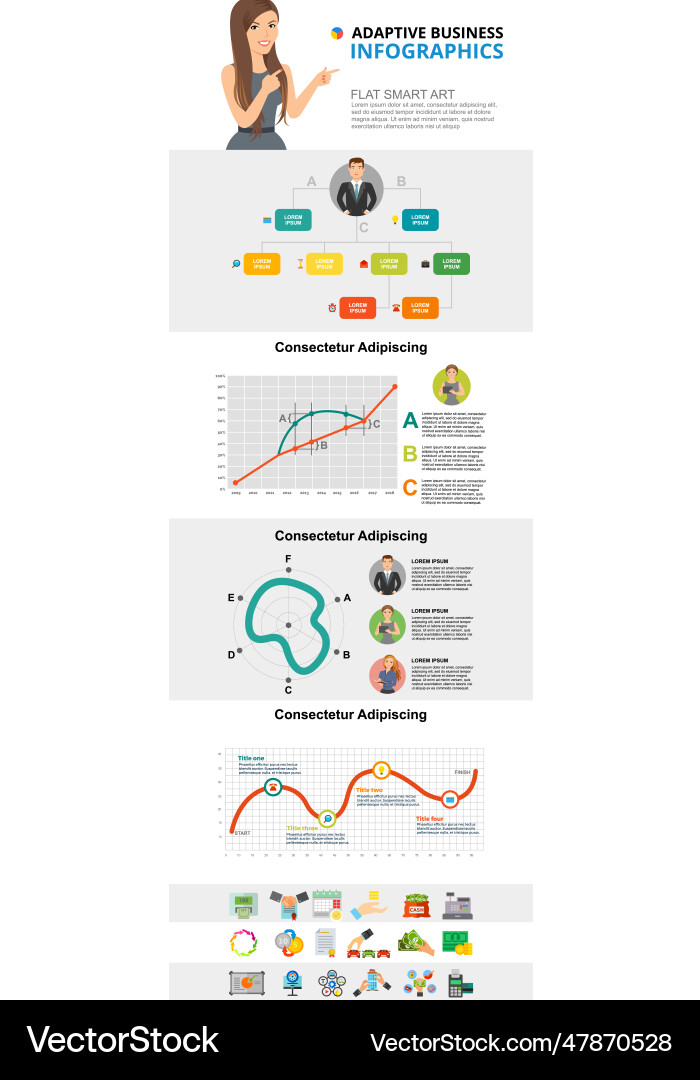 Colorful analytics or marketing infographic charts