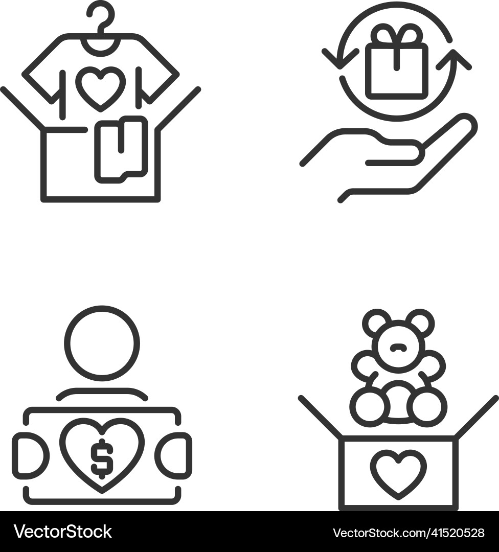 Donating used goods pixel perfect linear icons set