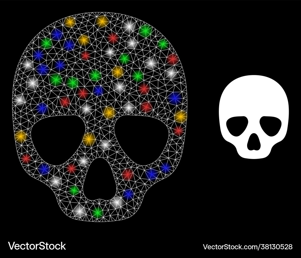 Mesh skull glare icon with multicolored glare Vector Image