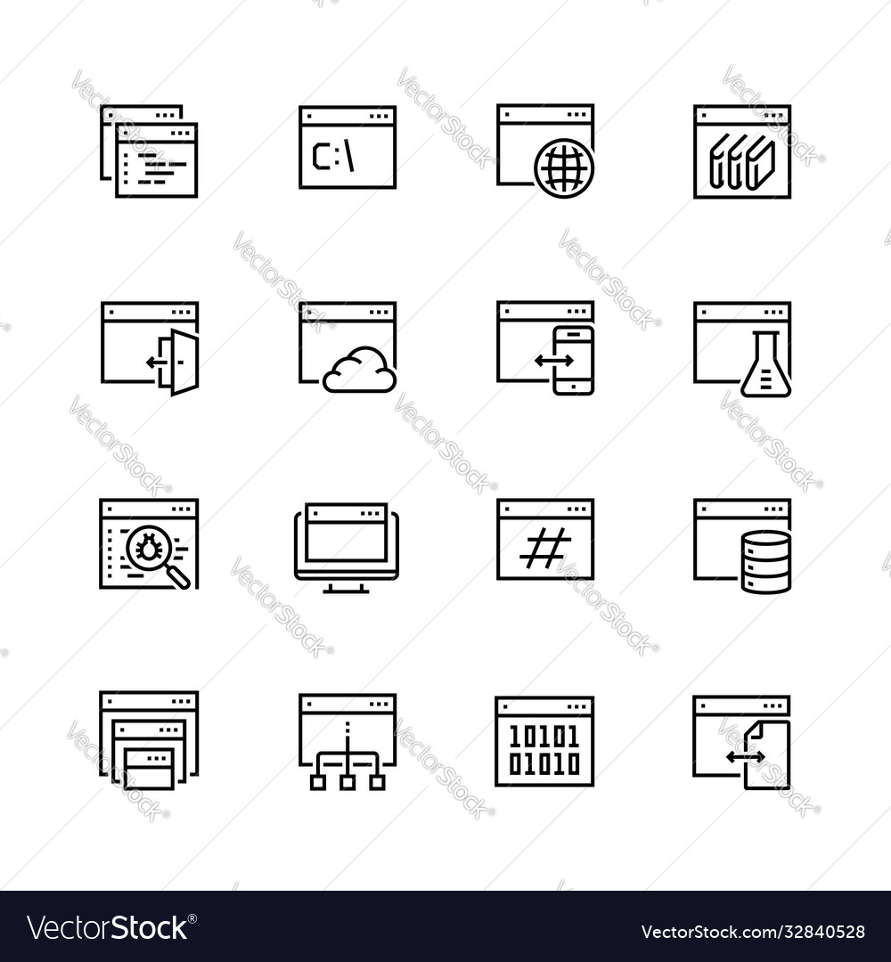 Programming coding applications icon set in thin Vector Image