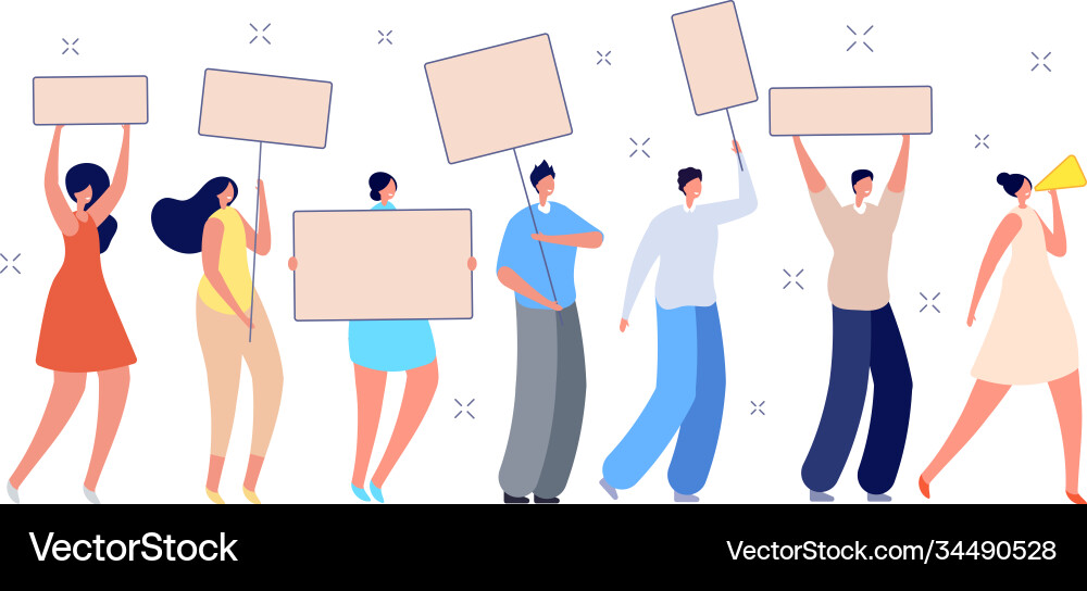 Protest people protester with placard women Vector Image