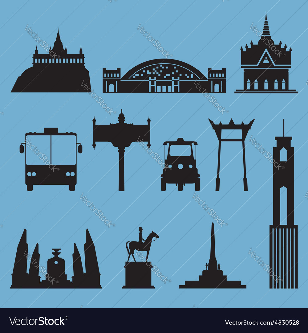 Silhouette icon set of bangkok city landmark Vector Image