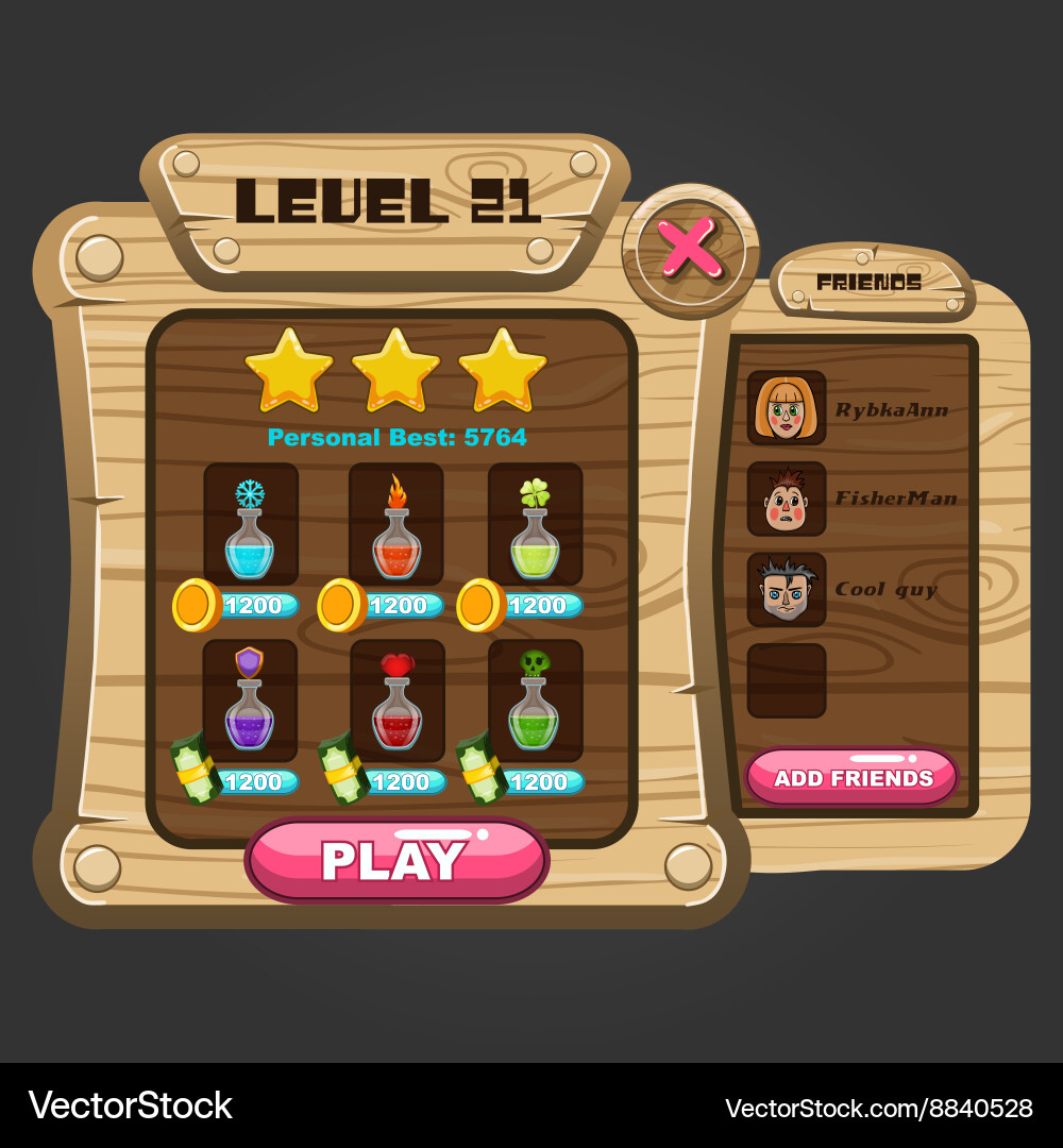 Wooden windows user interface Royalty Free Vector Image
