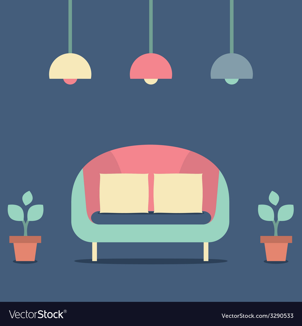 Flat design interior vintage sofa Royalty Free Vector Image