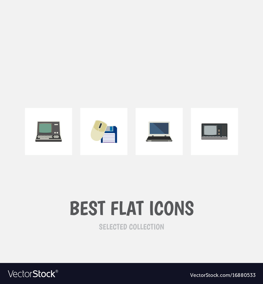 Flat icon computer set of technology vintage Vector Image