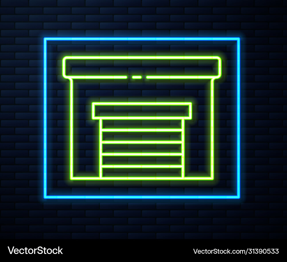 Glowing neon line garage icon isolated on brick Vector Image