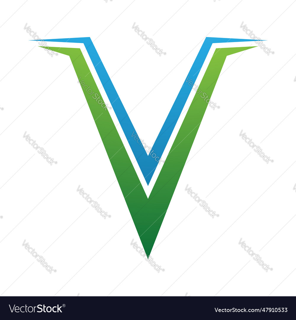 Green and blue spiky shaped letter v icon Vector Image
