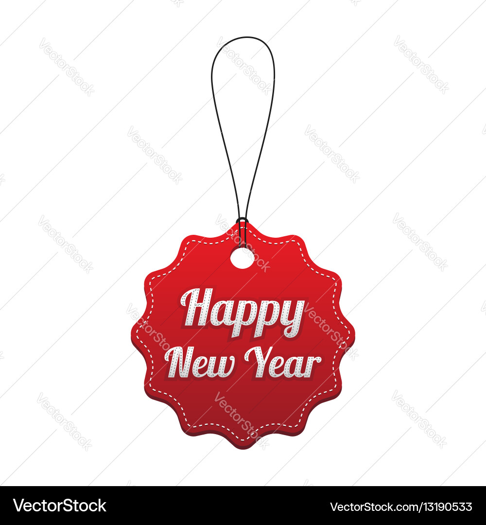 Happy new year red stitched tag Royalty Free Vector Image