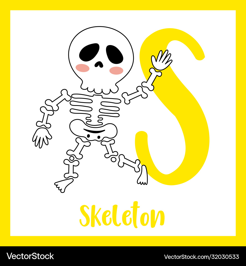 Letter s vocabulary walking skeleton Royalty Free Vector