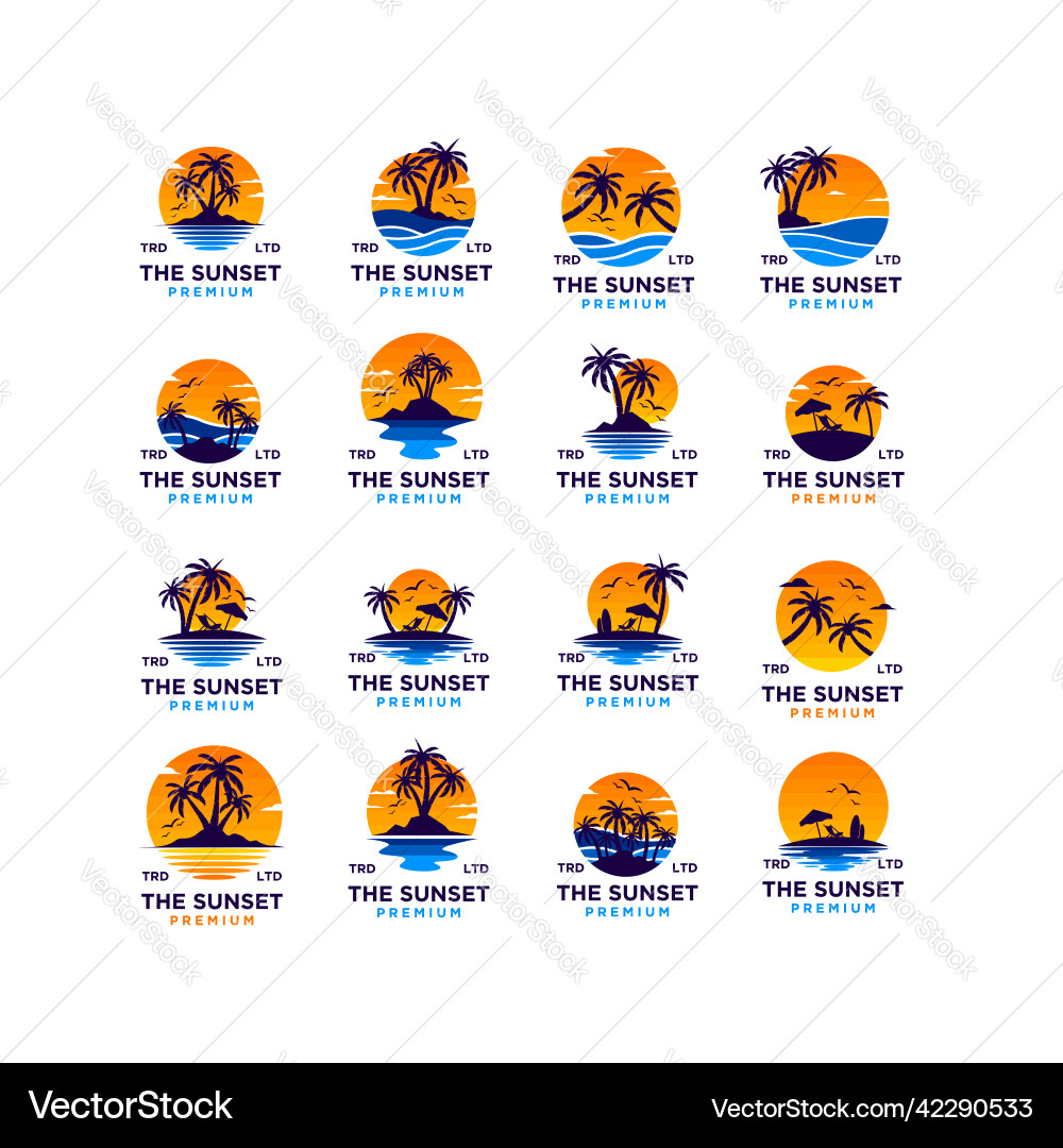 Set of collection sunset beach logo design Vector Image