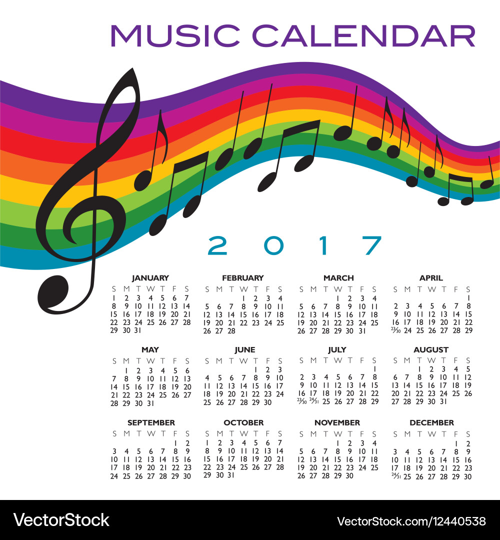 A 2017 calendar with a musical score Royalty Free Vector