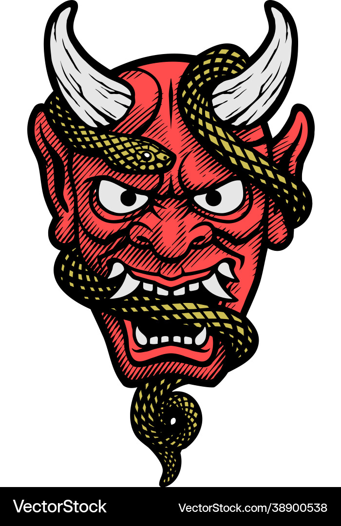 Japanese mask a demon with snake Royalty Free Vector Image
