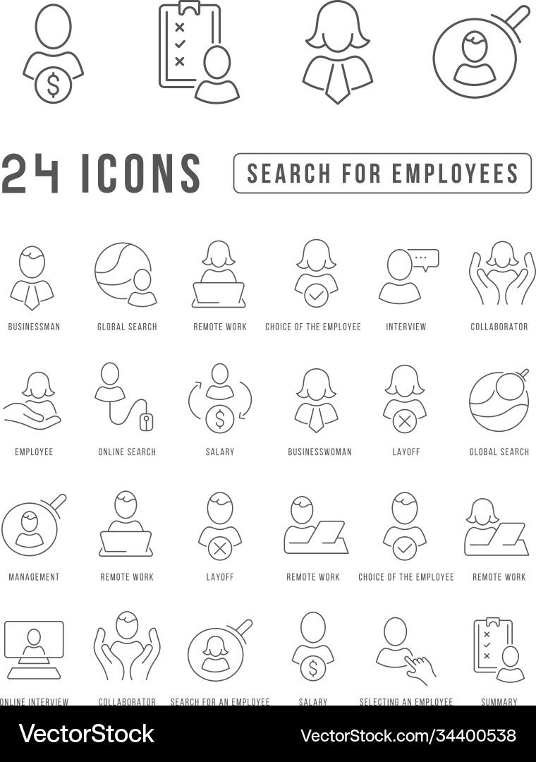 Line icons search for employees Royalty Free Vector Image