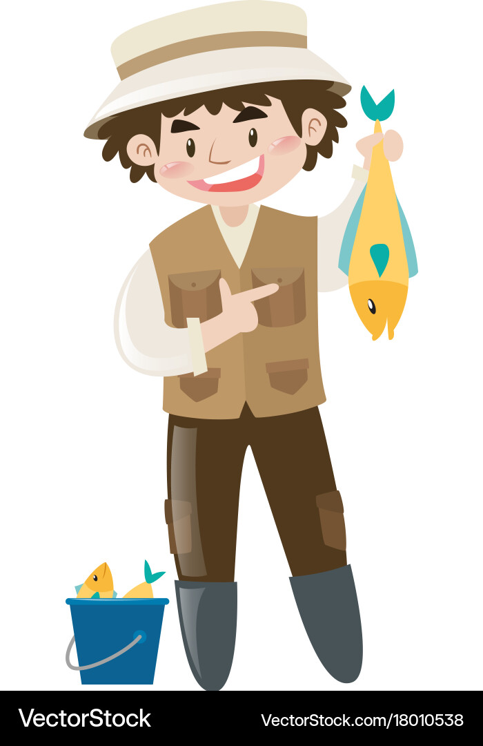 Man catching fish alone Royalty Free Vector Image