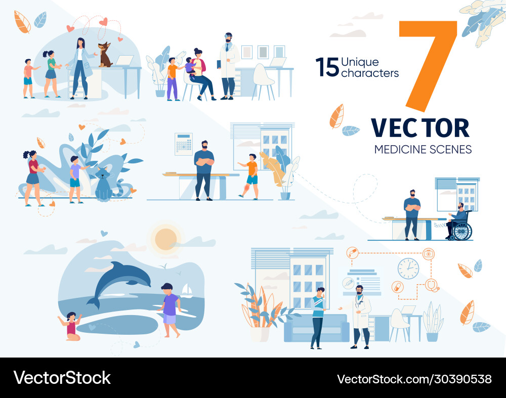 Modern healthcare services flat scenes set Vector Image