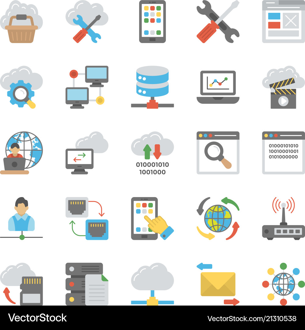 Network and cloud computing icons set Royalty Free Vector