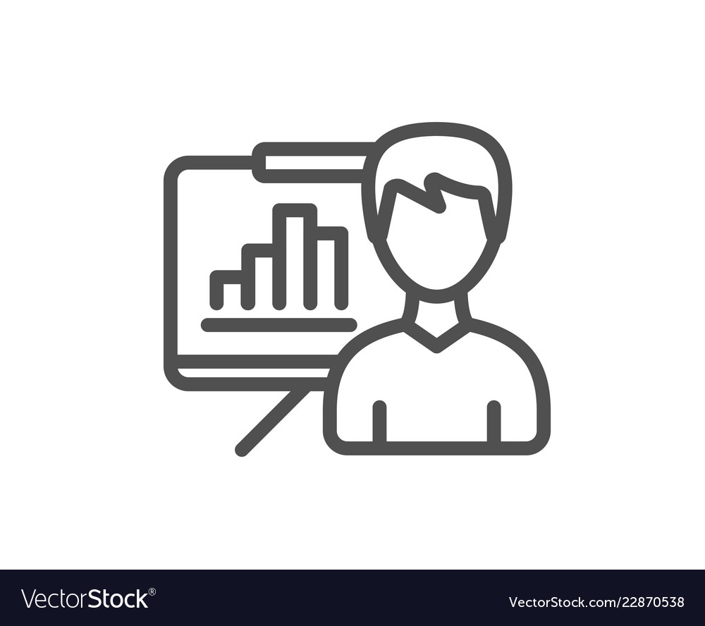 Presentation board line icon column graph sign Vector Image