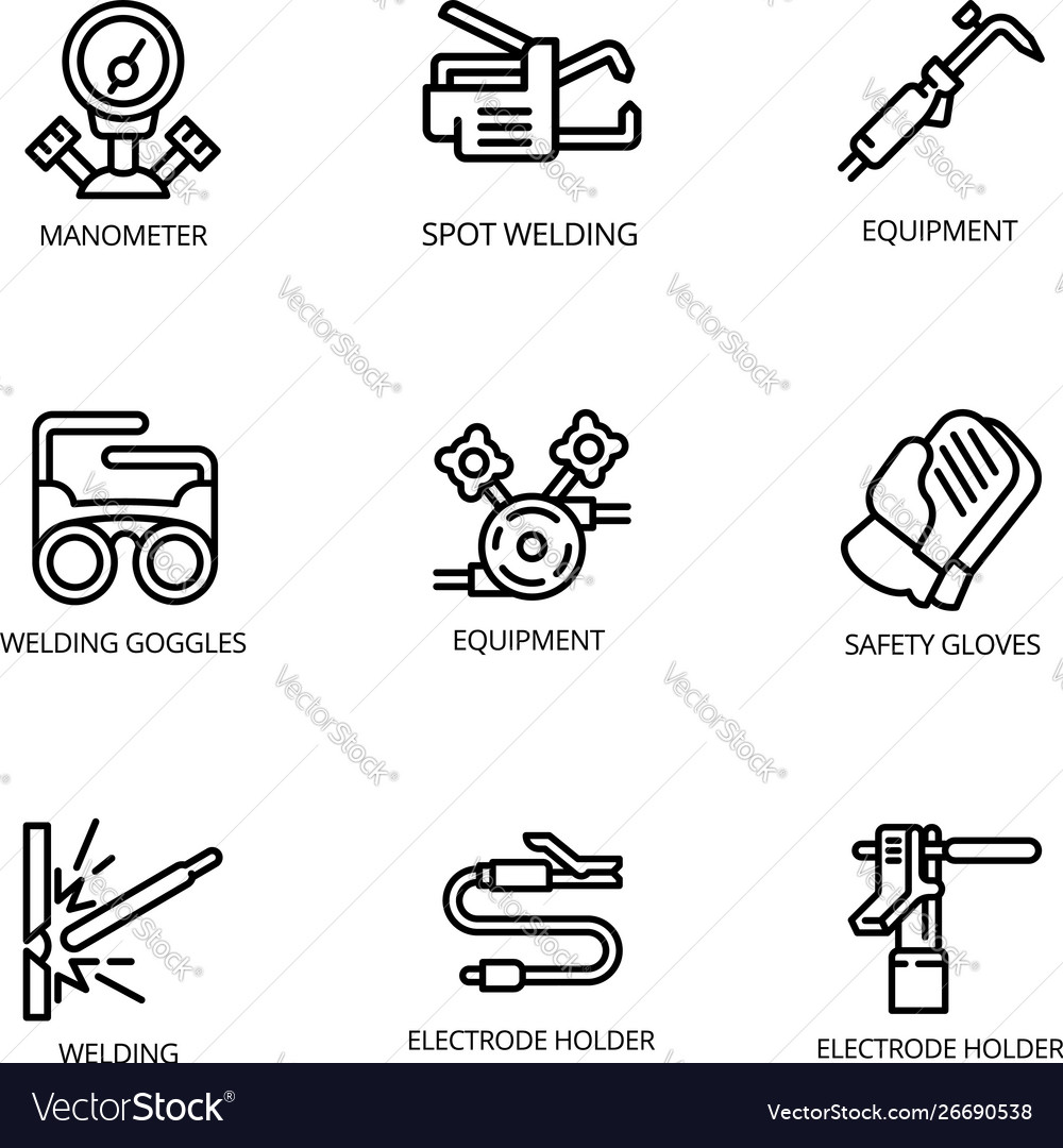 Welder Tools Icon Set Outline Style Royalty Free Vector