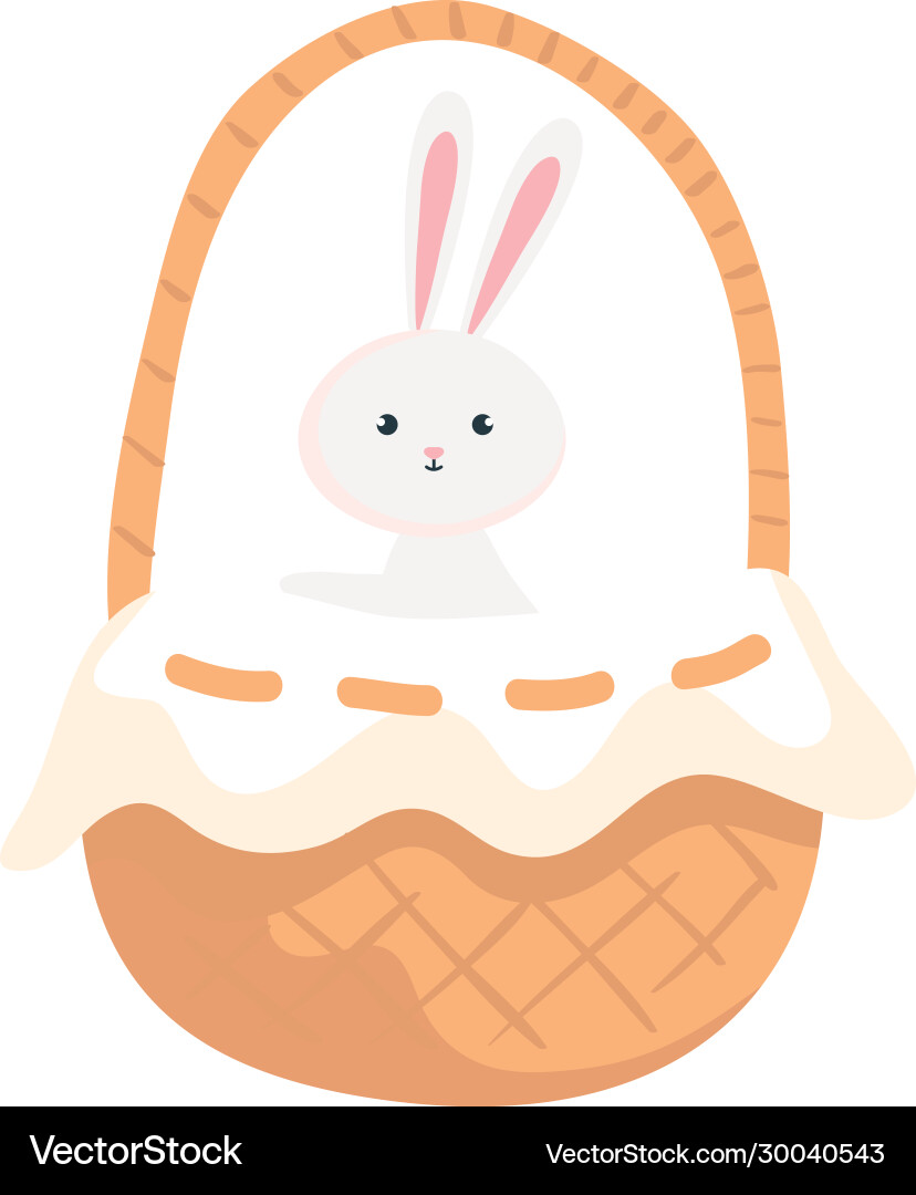 Cute rabbit animal in basket wicker Royalty Free Vector