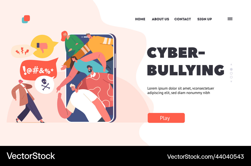 Cyber bullying landing page template Royalty Free Vector