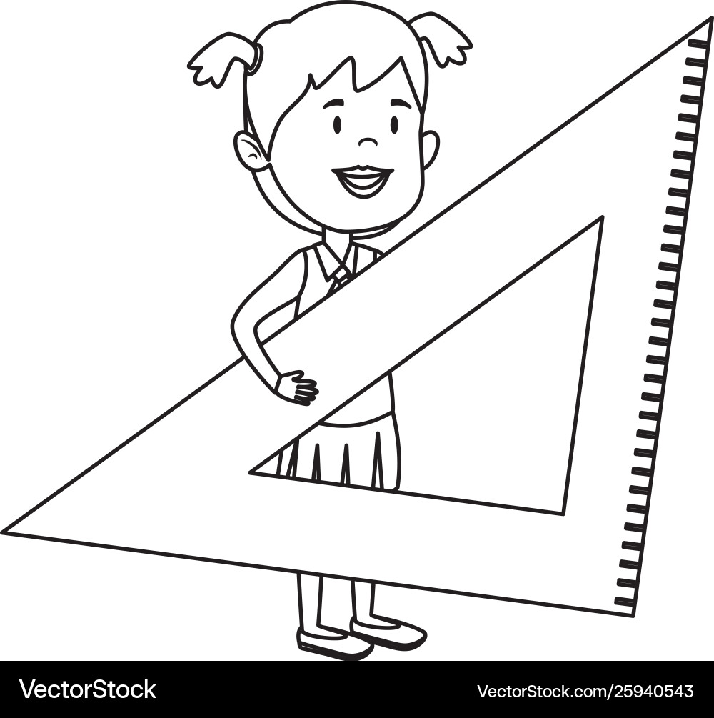Happy student girl with rule triangle Royalty Free Vector
