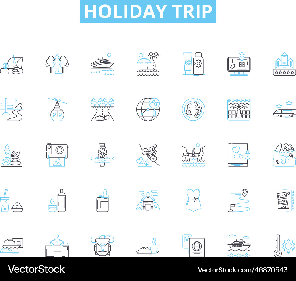 Holiday trip linear icons set wanderlust Vector Image