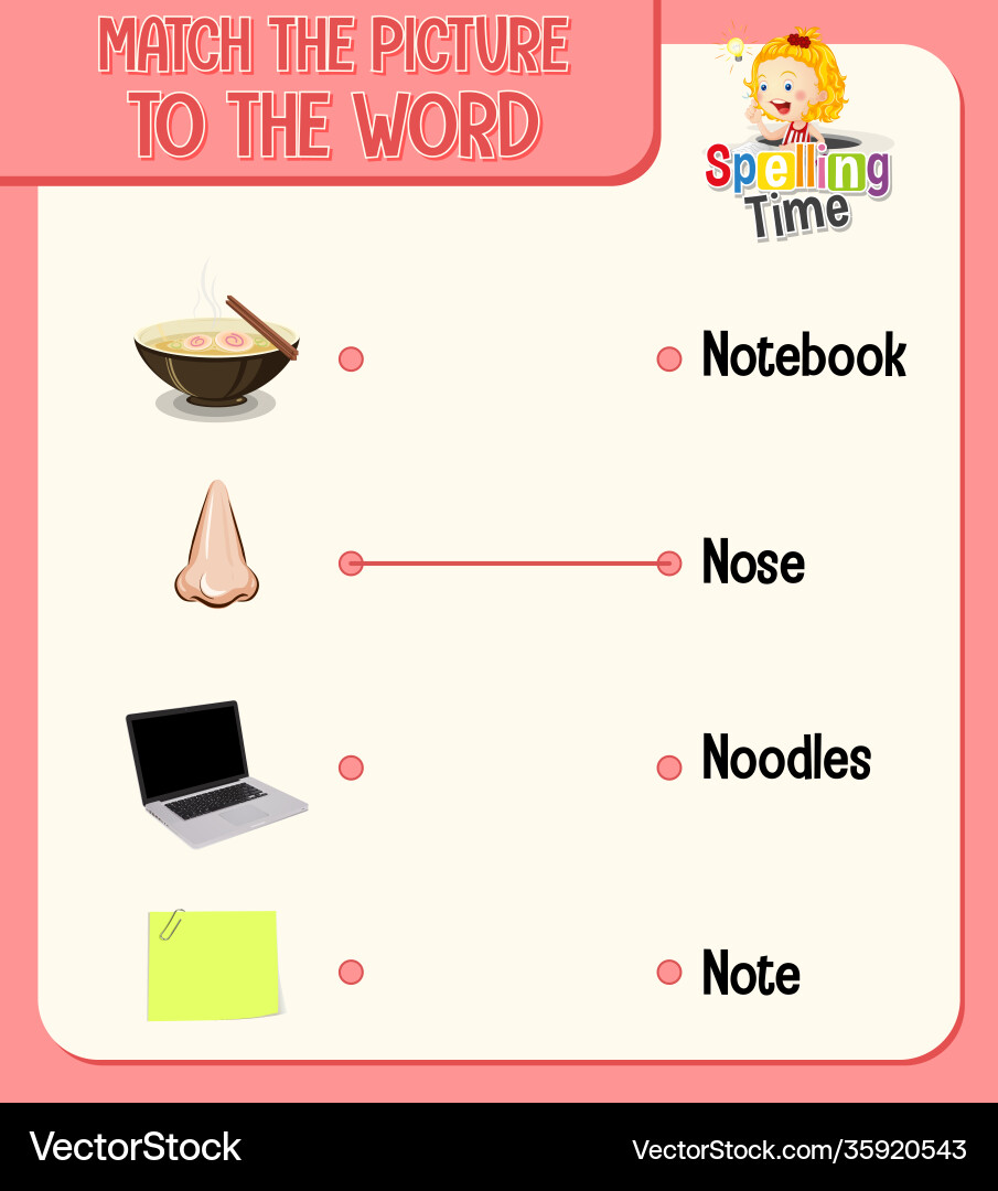 Match picture to word worksheet Royalty Free Vector Image
