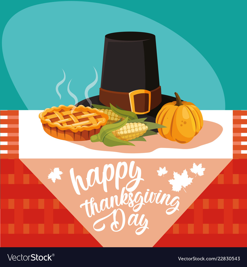 Pilgrim hat of thanksgiving day with set icons Vector Image